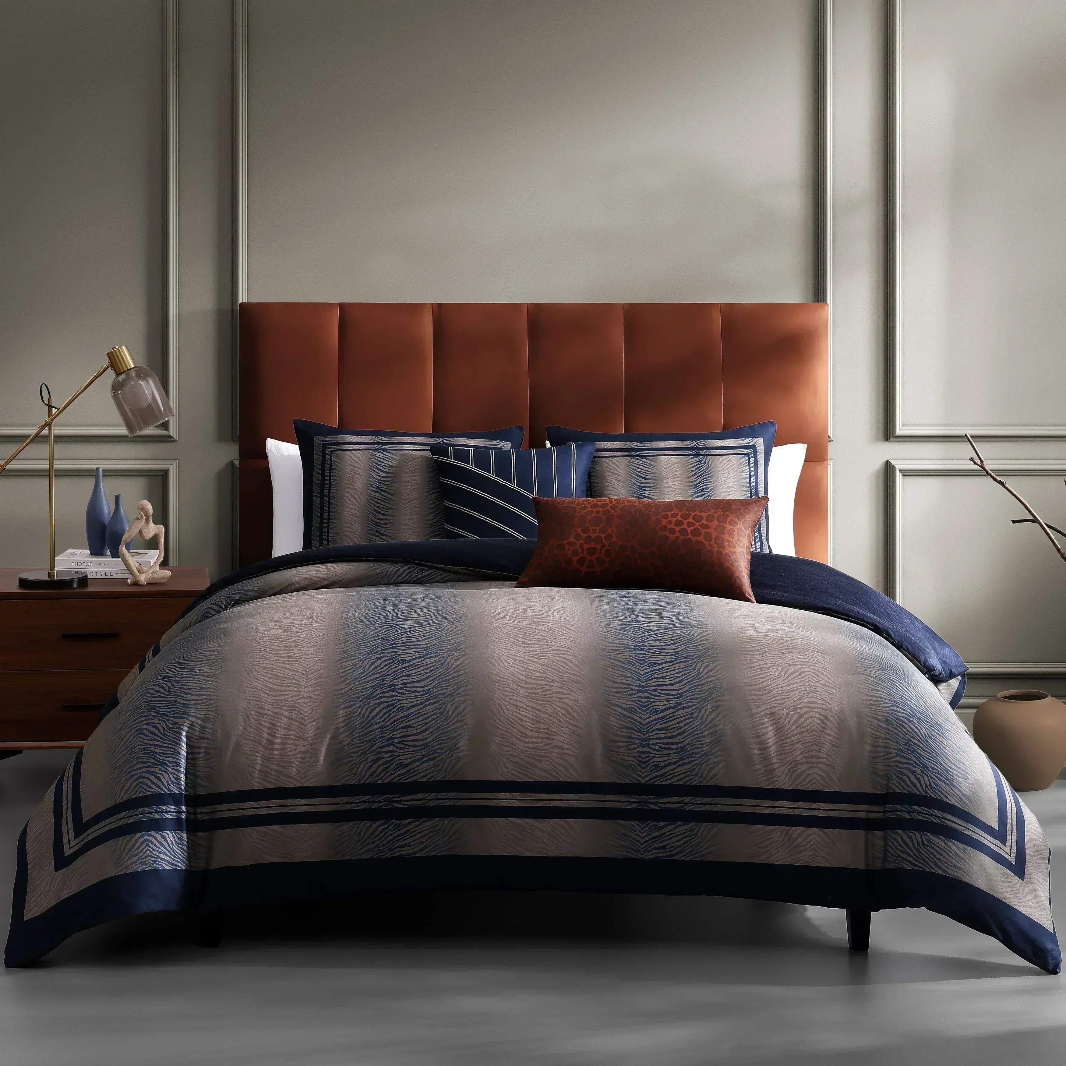 Bebejan Dark Blue Animal Prints 5 Piece Reversible Comforter Set